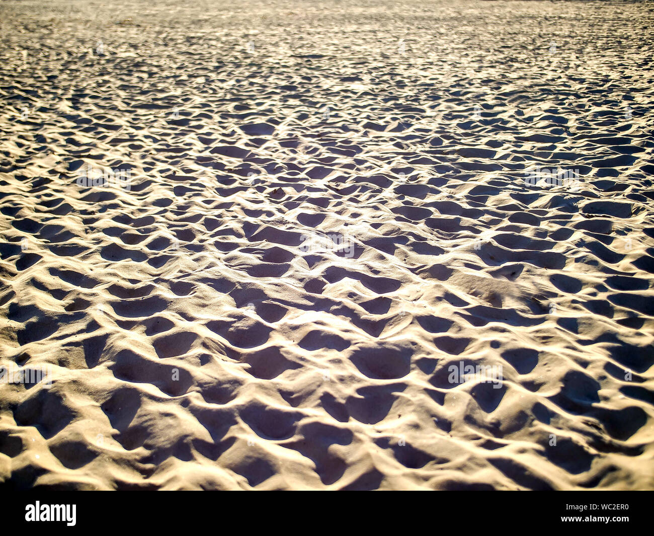 Footprints on the beach sand during sunset Stock Photo - Alamy