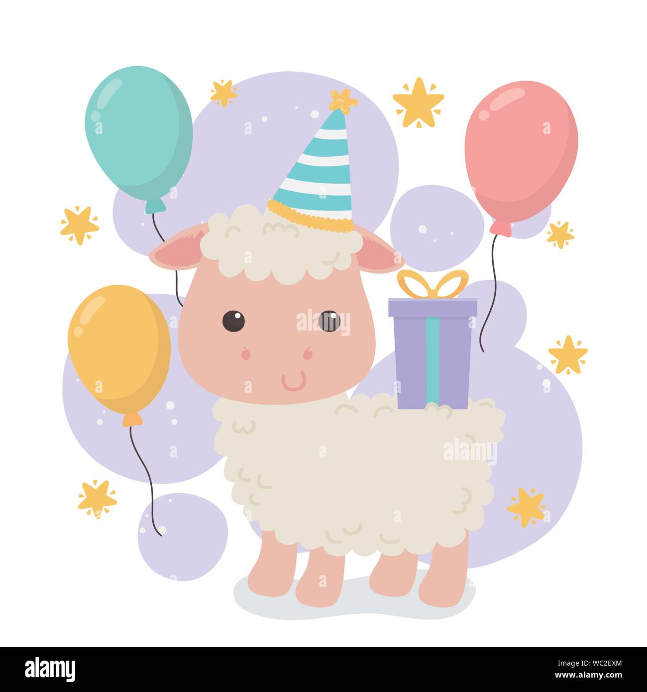 cute sheep animal farm in birthday party scene vector illustration ...
