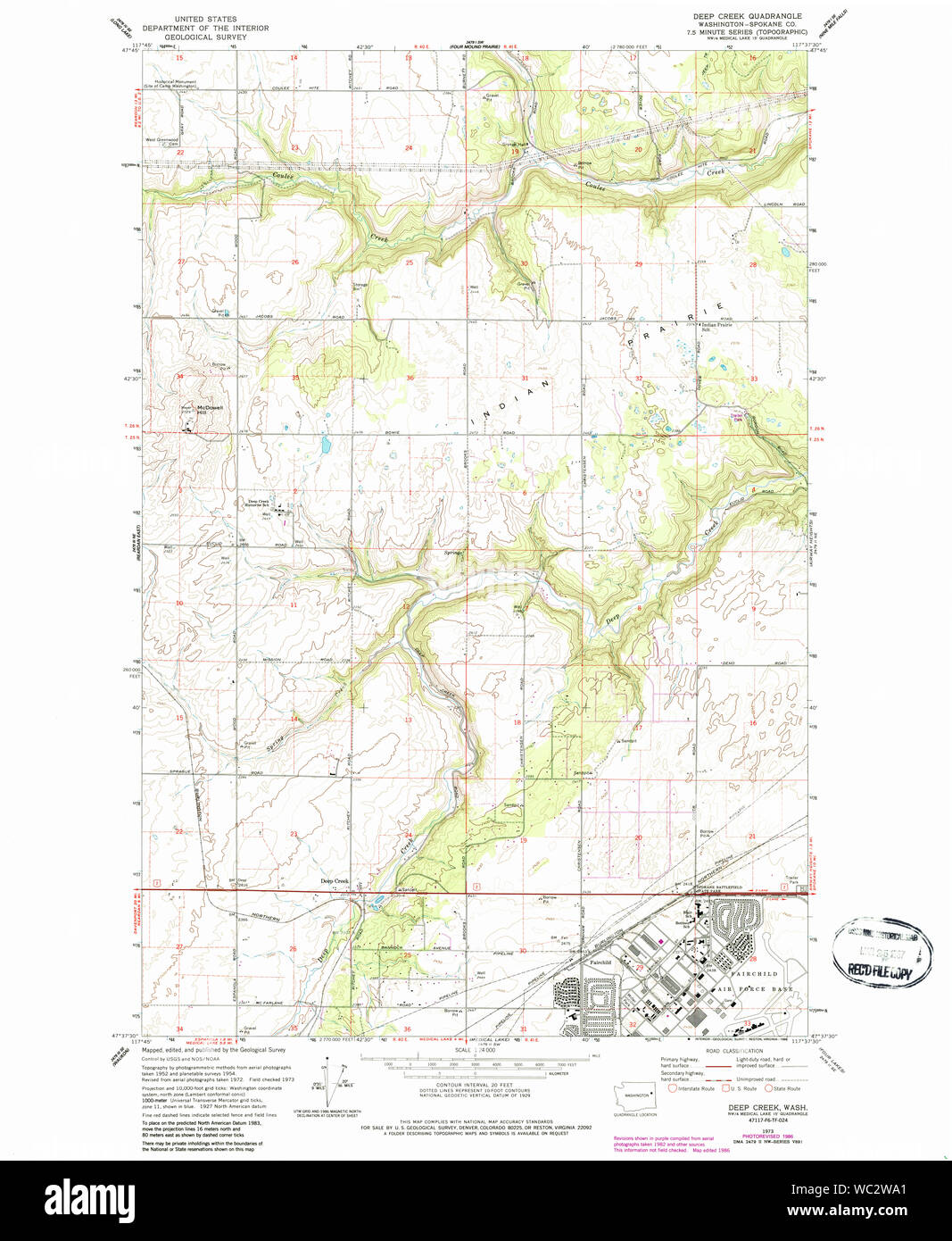 USGS Topo Map Washington State WA Deep Creek 240816 1973 24000 Restoration Stock Photo - Alamy