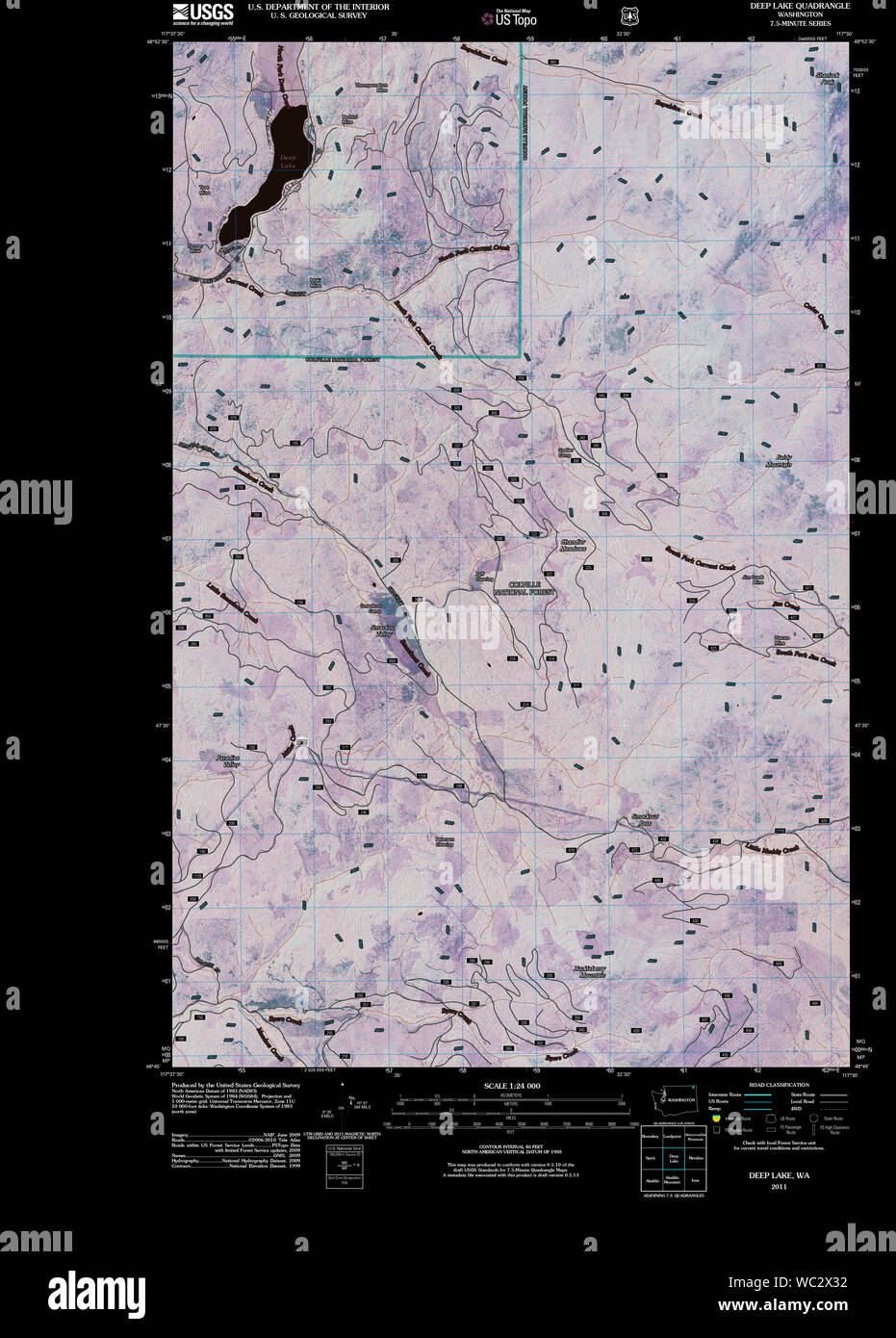 USGS Topo Map Washington State WA Deep Lake 20110512 TM Inverted ...