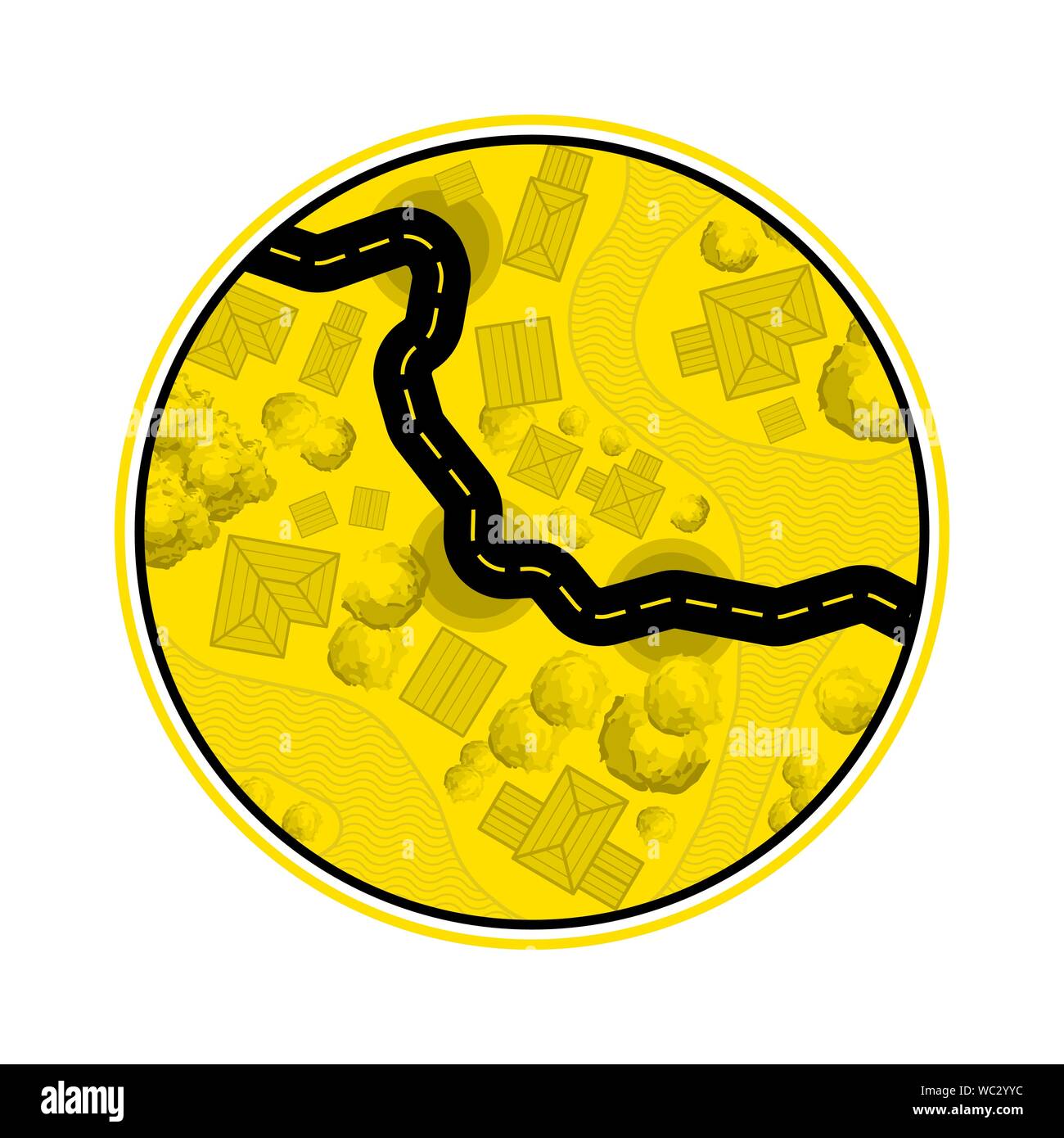 Yellow circle background with black speed race circuit and sample text ...