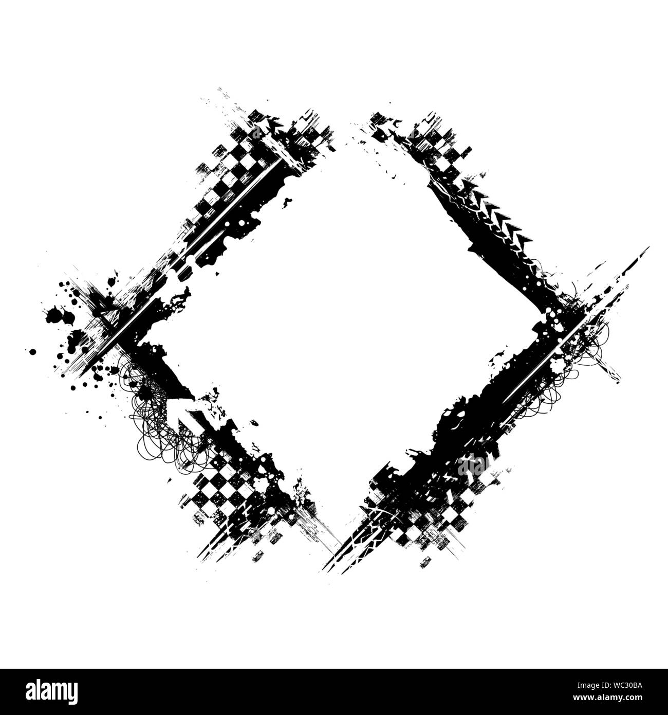 Black grunge square frame corners with race elements isolated on white ...