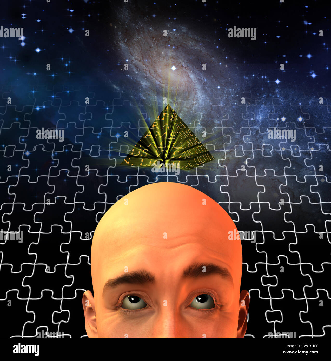 Pyramid puzzle over man head Stock Photo - Alamy