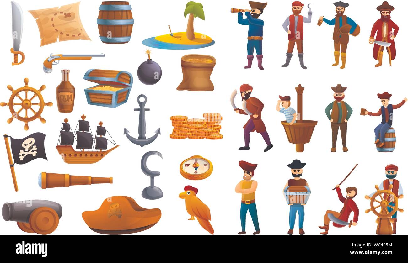 Pirate icons set. Cartoon set of pirate vector icons for web design ...