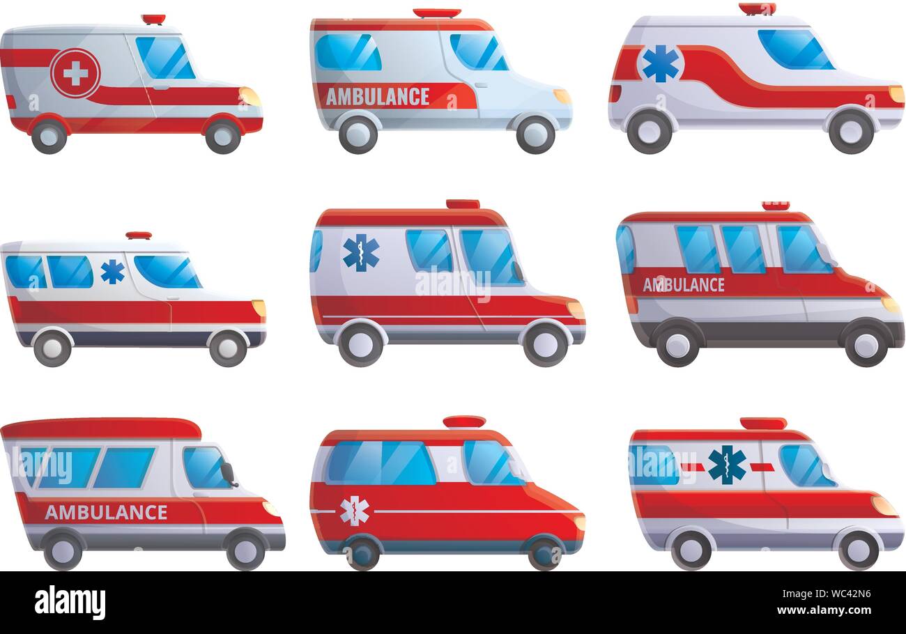 Ambulance icons set. Cartoon set of ambulance vector icons for web ...