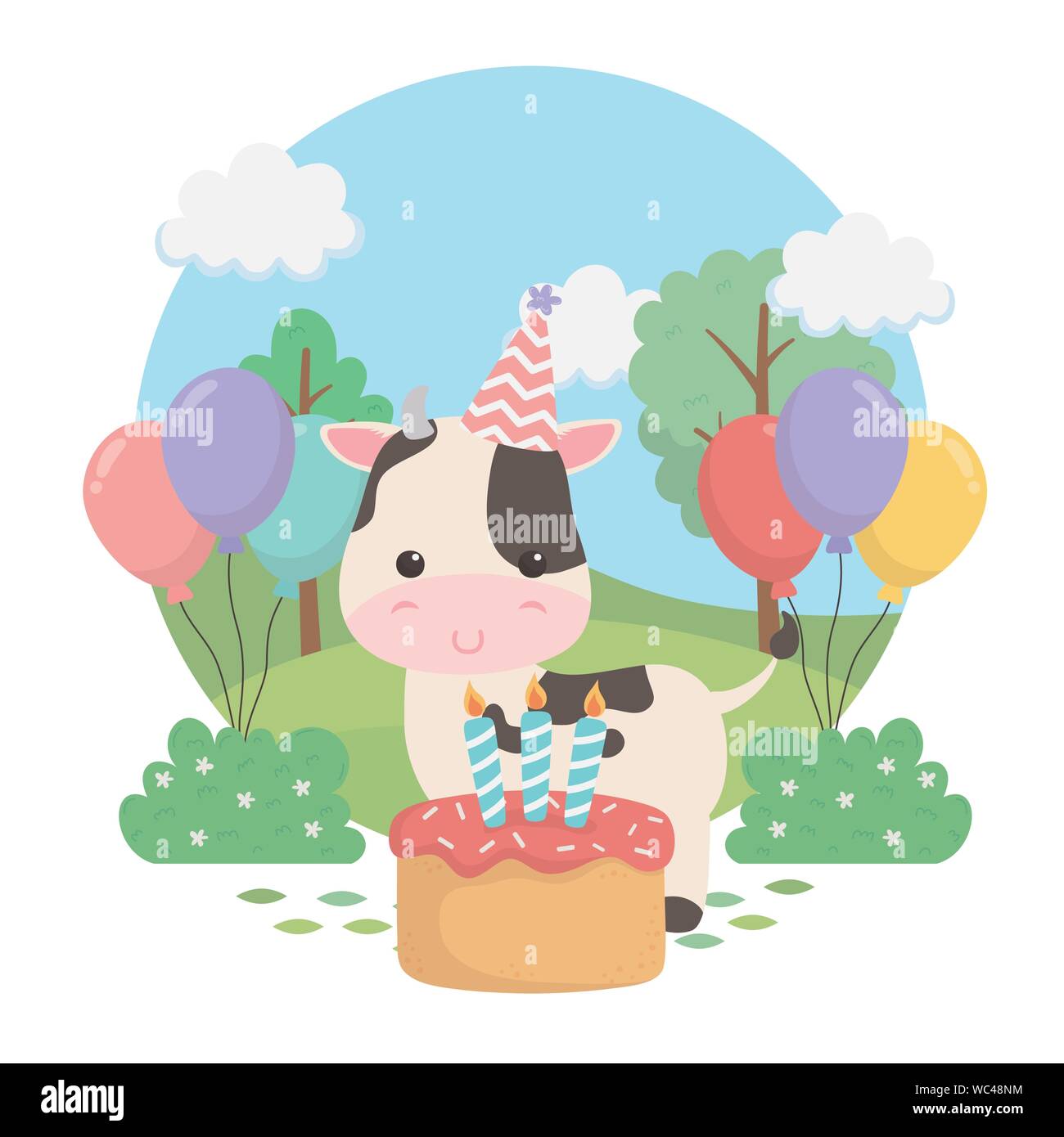 cute cow in birthday party scene vector illustration design Stock ...