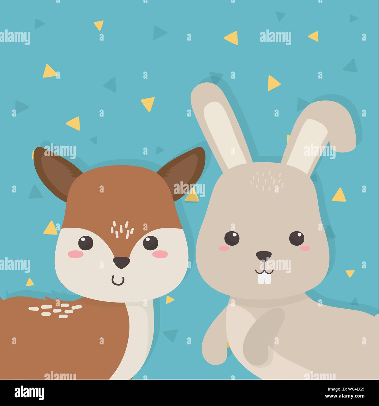 cute fawn and rabbit animals farm characters vector illustration design ...