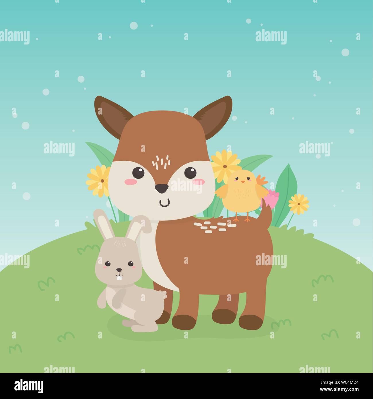 cute fawn and rabbit animals farm characters vector illustration design ...