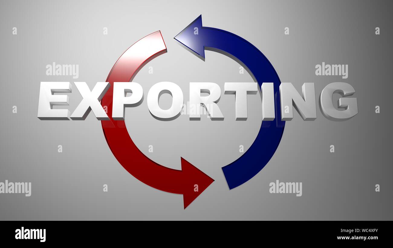 EXPORTING with rotating arrows - 3D rendering illustration Stock Photo ...