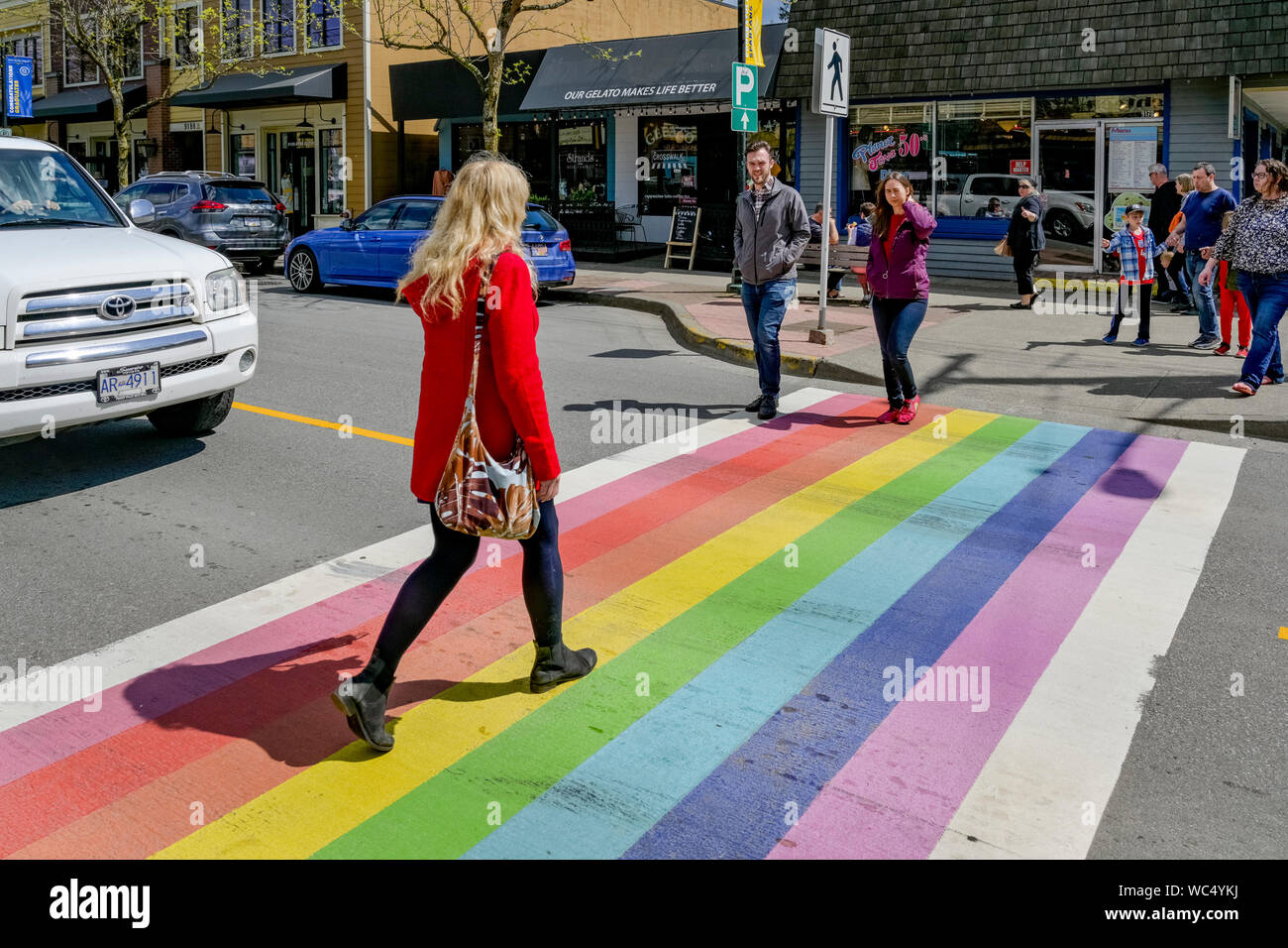 Rainbow crosswalk, Fort Langley, British Columbia, Canada Stock Photo ...