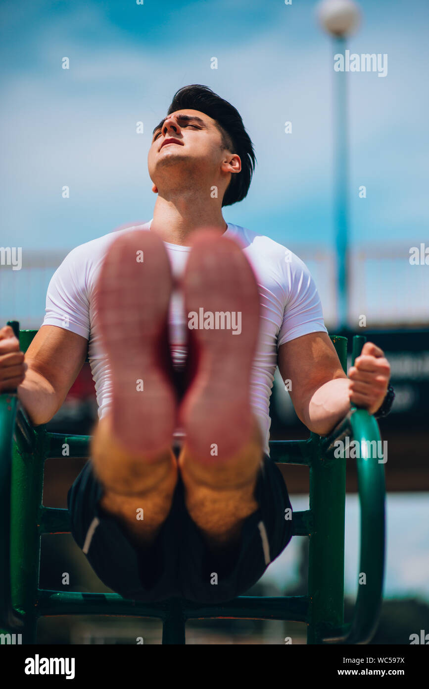 Man pullups legs hi-res stock photography and images - Alamy