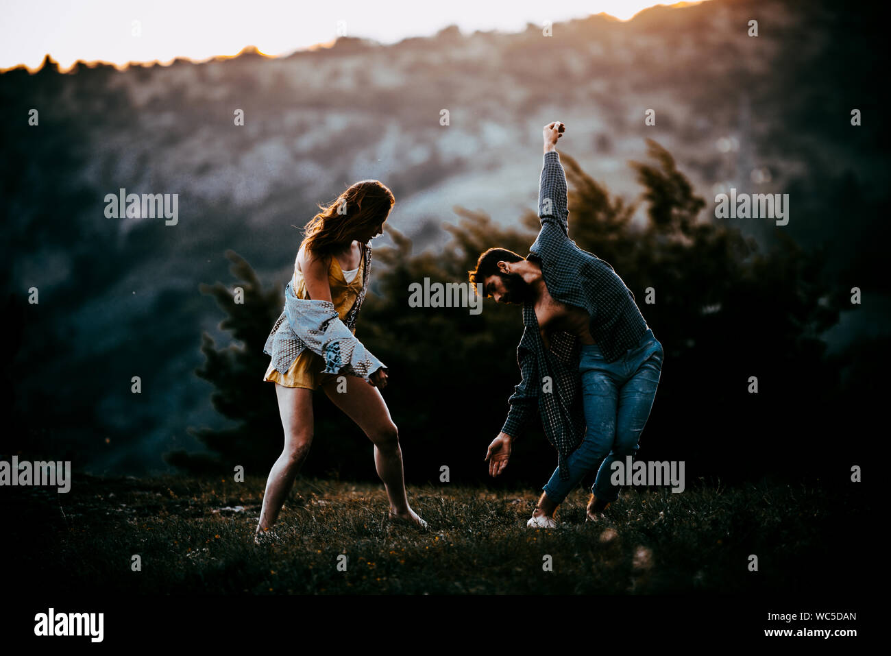 Sensual couple performing an artistical and emotional contemporary ...