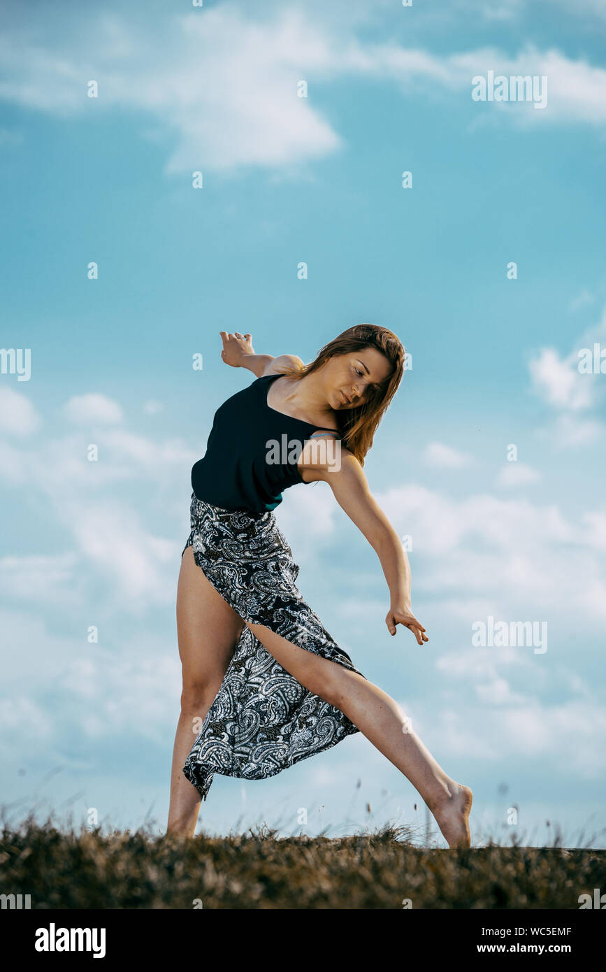 Sport, dancing and urban culture concept - beautiful dancing girl in ...