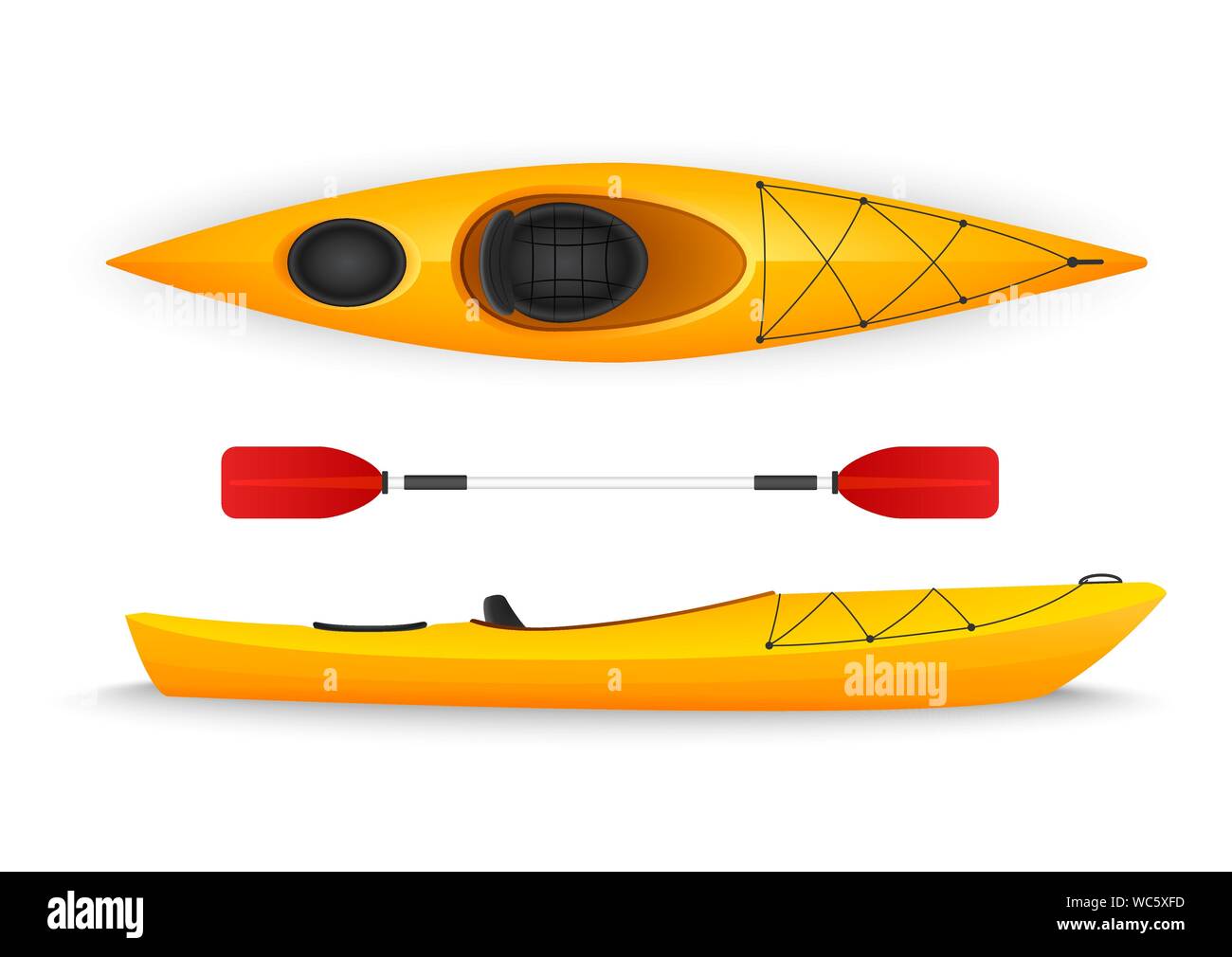 Yellow kayak, with top and side viewsisolated on white background ...