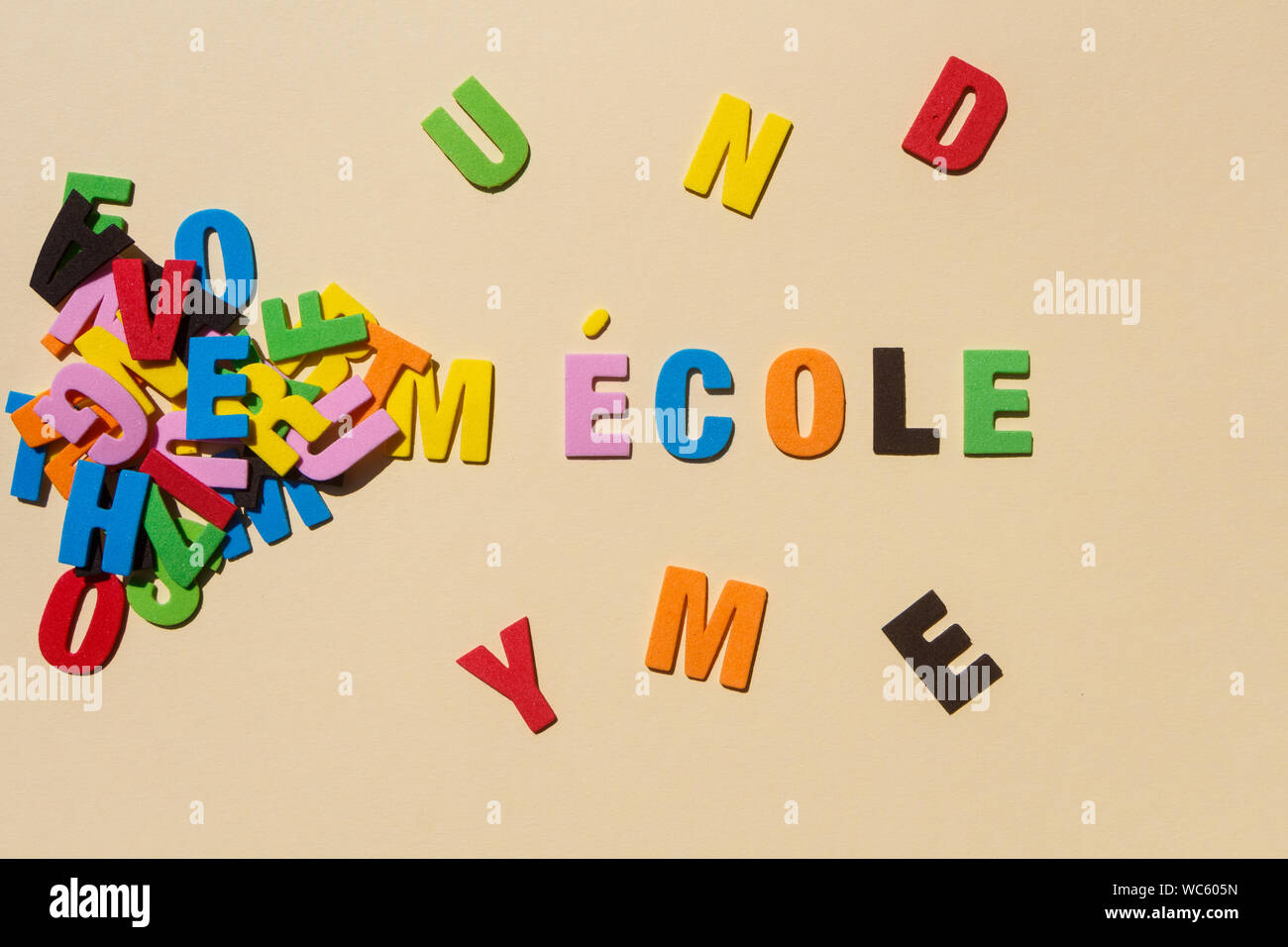 School written in french language with colored letters Stock Photo - Alamy