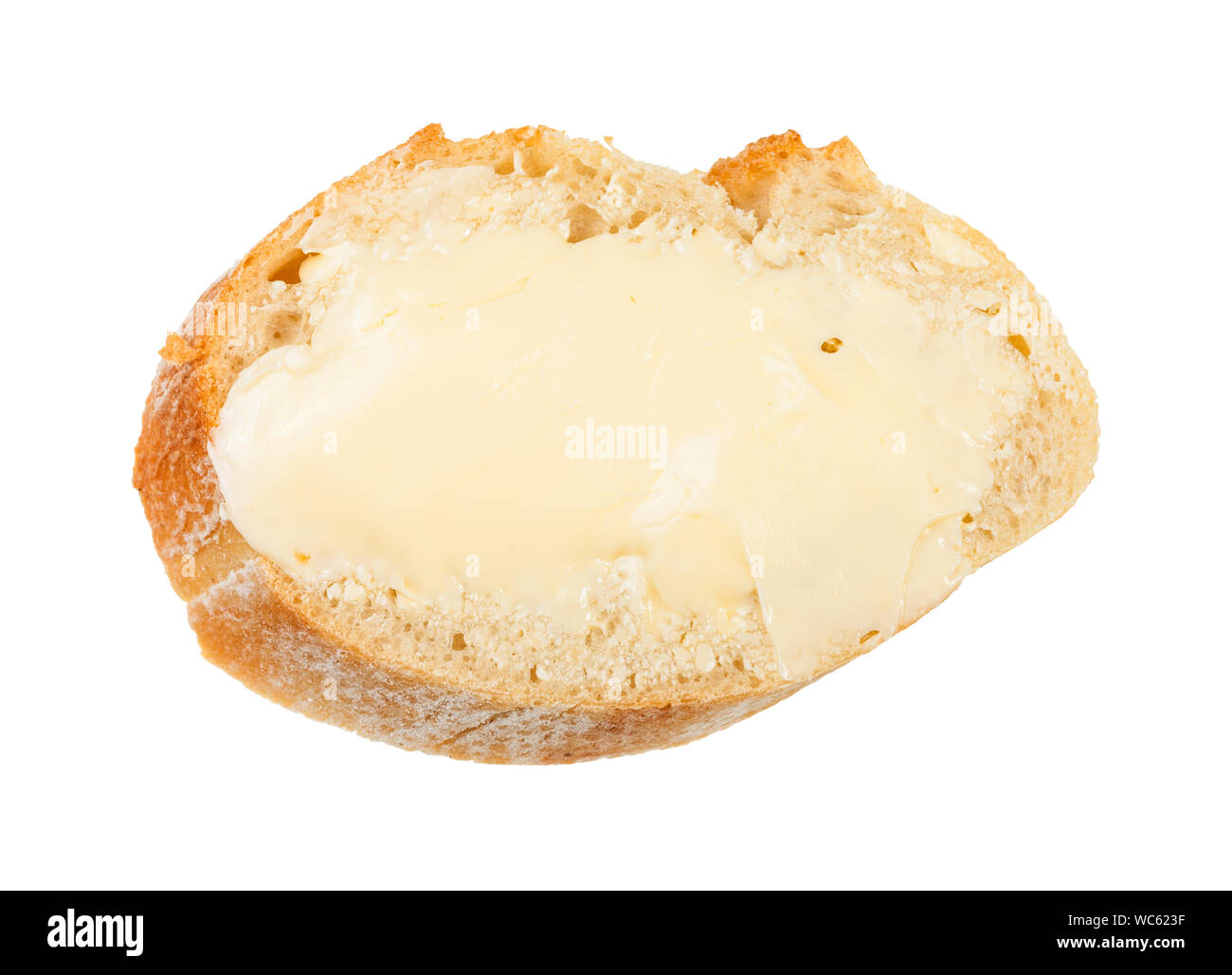 top view of open sandwich with fresh bread and butter isolated on white ...