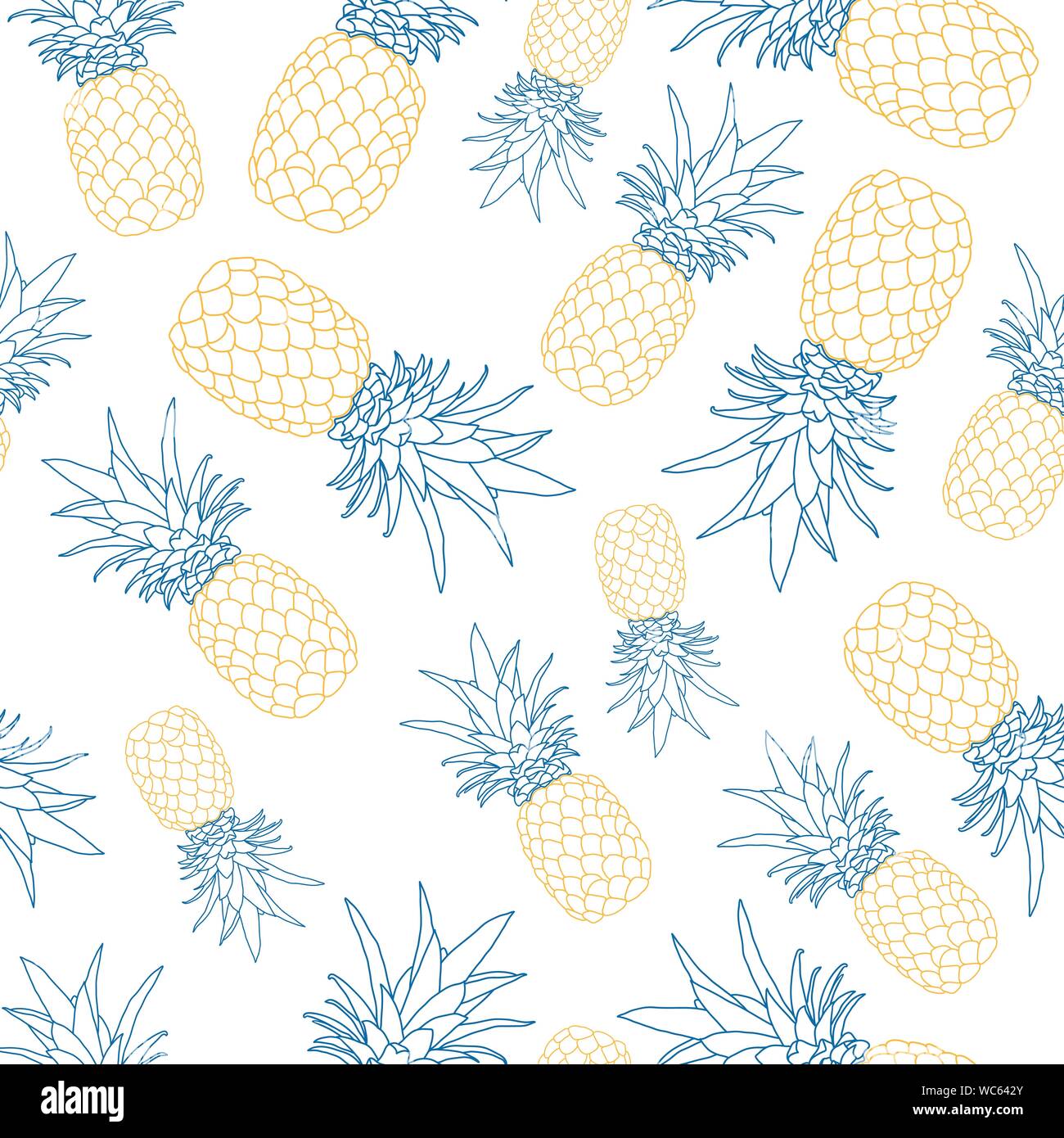 Hand-drawn pineapple seamless pattern. Isolated Stock Vector Image & Art - Alamy