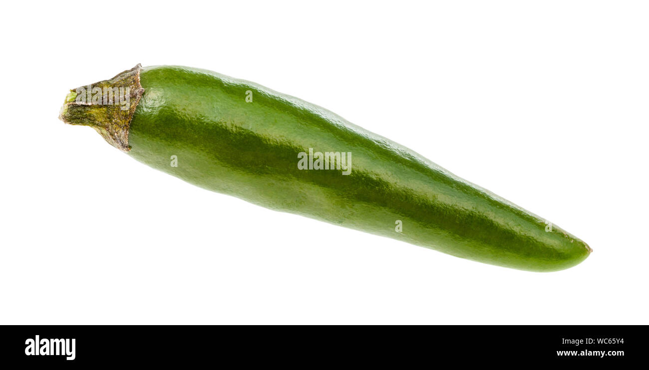single little fresh green ripe chili pepper isolated on white ...