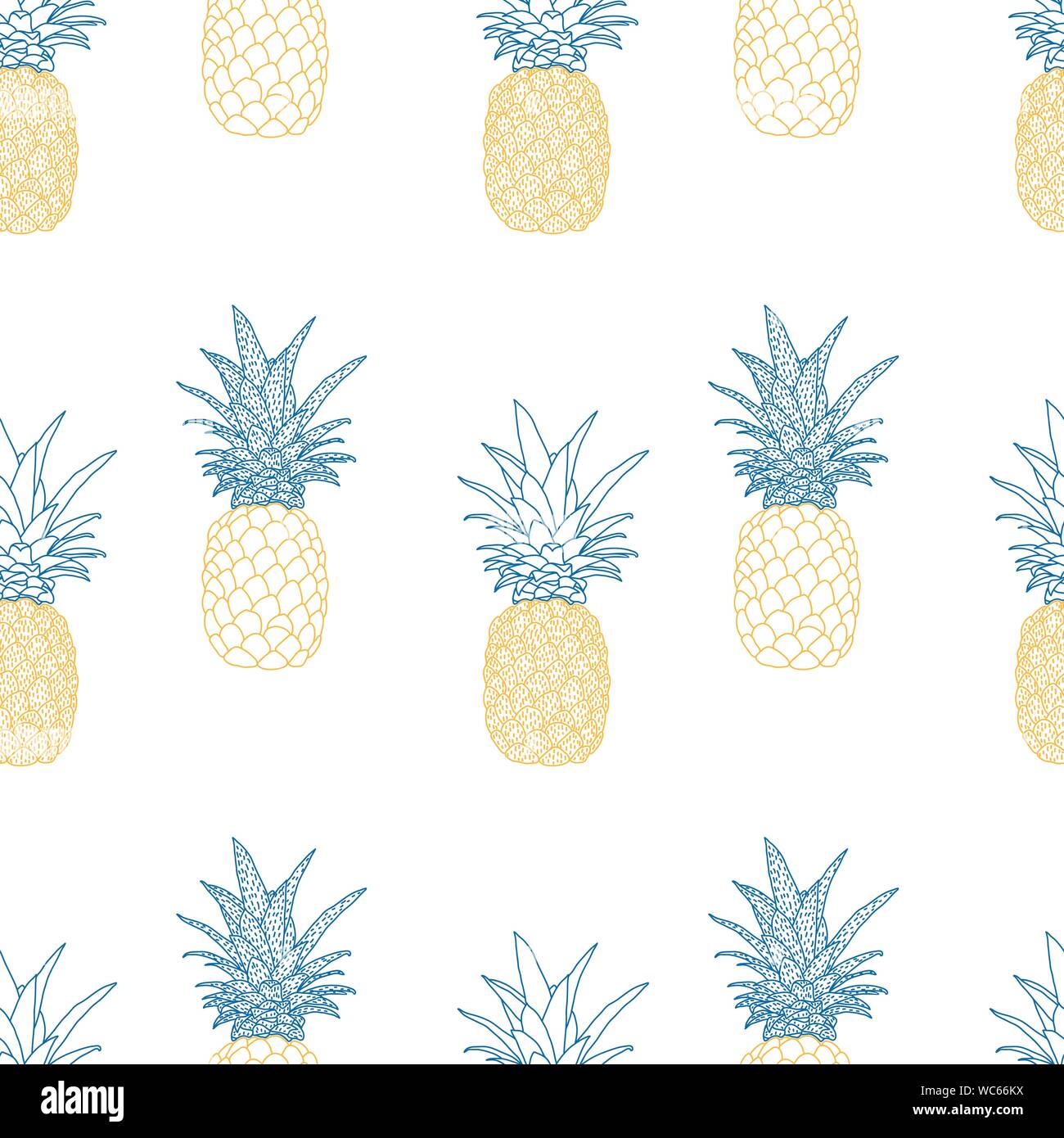 Hand-drawn pineapple seamless pattern. Isolated Stock Vector Image & Art - Alamy