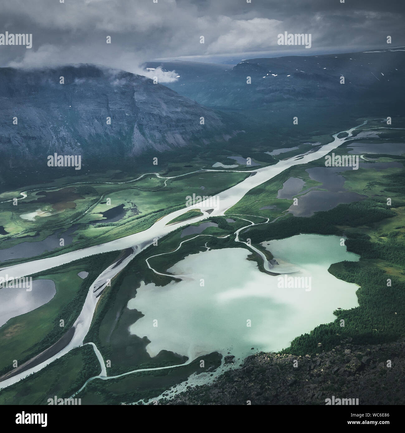 Aerial View Of Landscape With Mountain In Background Stock Photo - Alamy