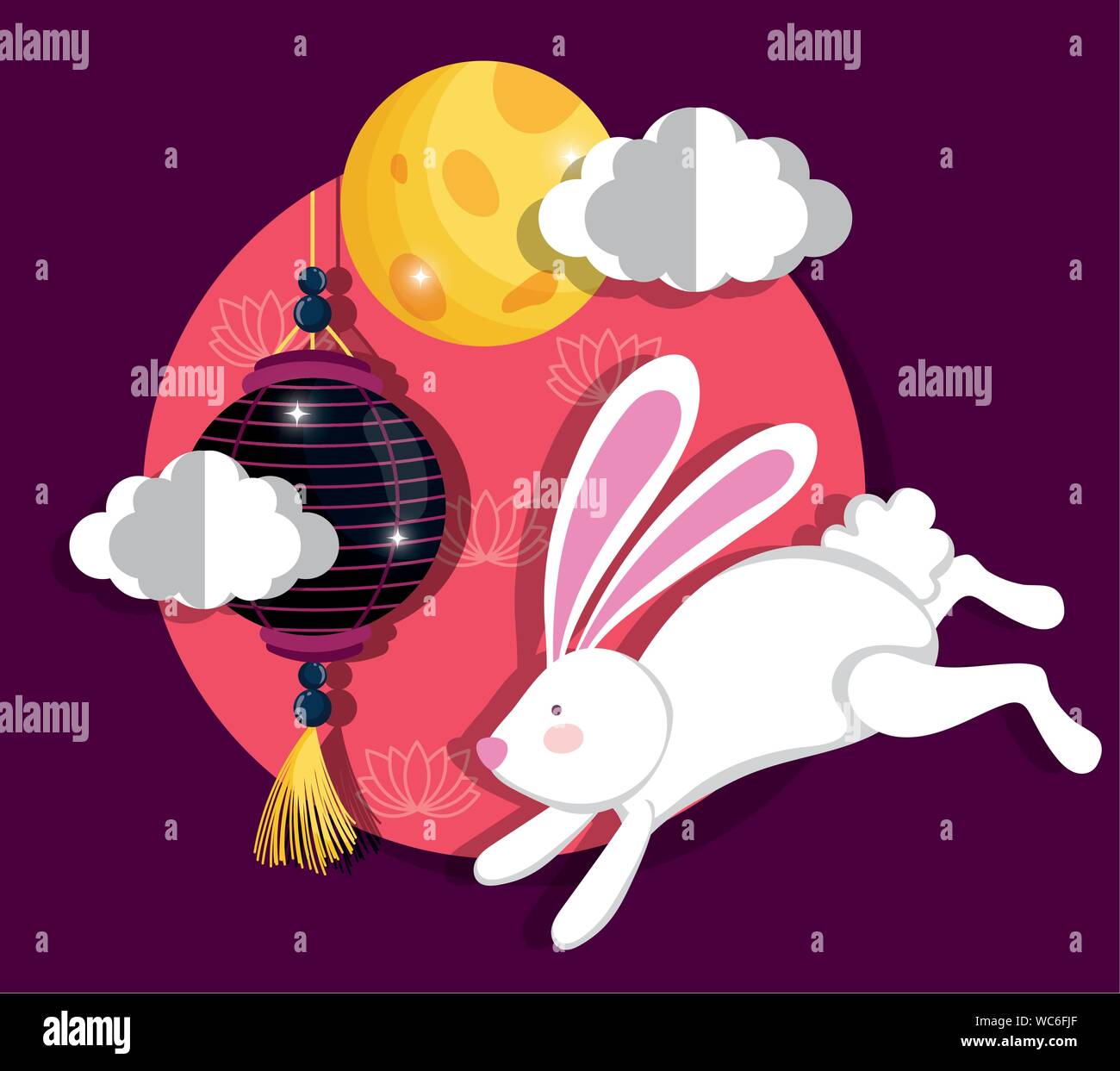 rabbit cartoon lantern cloud decoration happy moon festival vector ...
