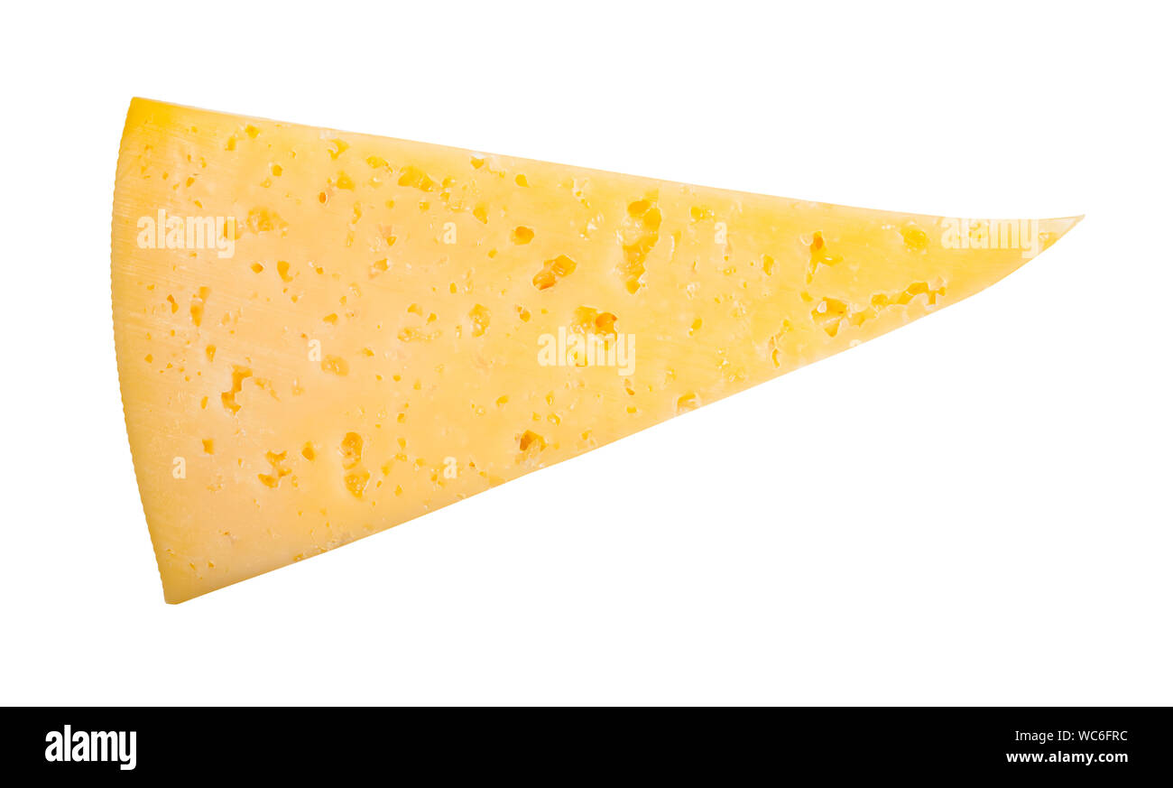 top view of triangular piece of yellow cheese isolated on white ...