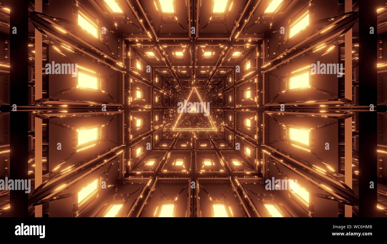 golden tunnel with nice reflection and gold wireframe background 3d rendering Stock Photo - Alamy