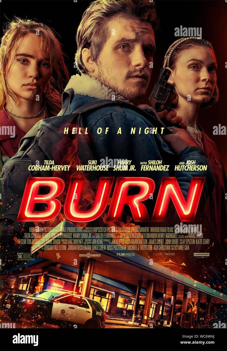 BURN, US poster, from left: Suki Waterhouse, Josh Hutcherson, Tilda ...