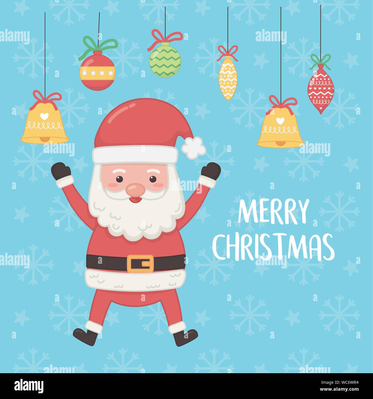 christmas card with santa claus and balls hanging vector illustration ...