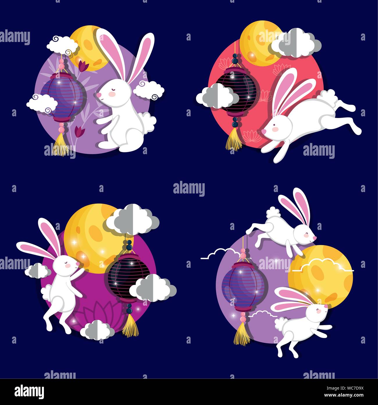 rabbits decoration happy moon festival vector illustration Stock Vector ...
