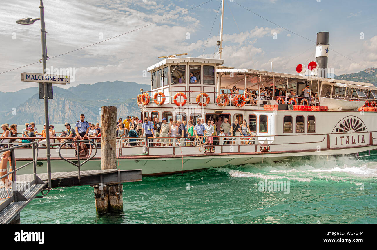 views of Lake Garda and Torres del Benaco in the Italian Lakes Stock ...