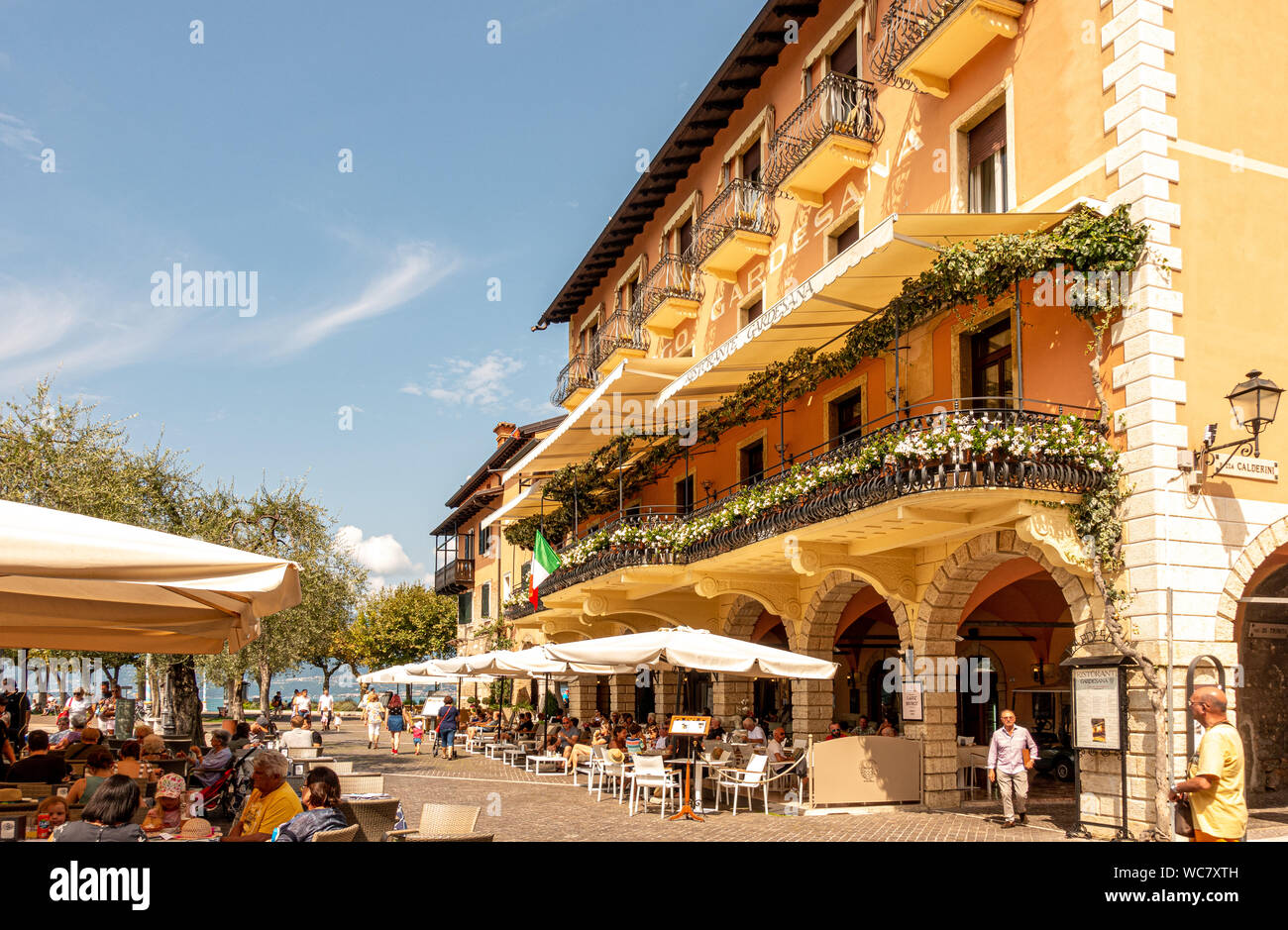 views of Lake Garda and Torres del Benaco in the Italian Lakes Stock ...