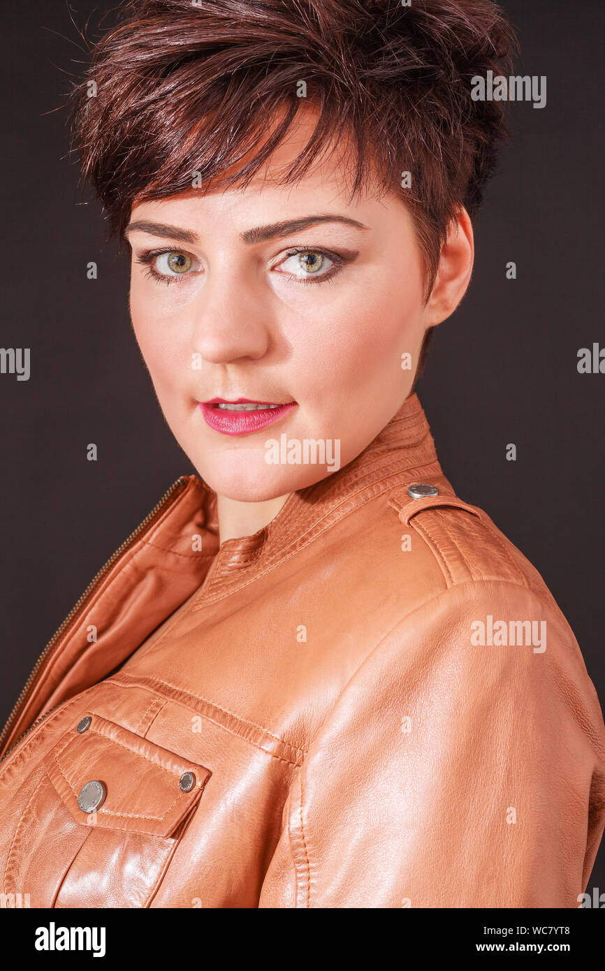 Leather jacket female hi-res stock photography and images - Alamy