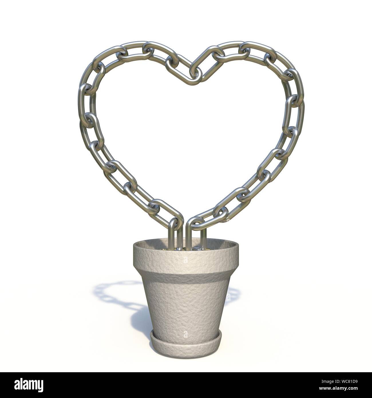 Succulent plant heart shaped made of metal chain 3D render illustration ...