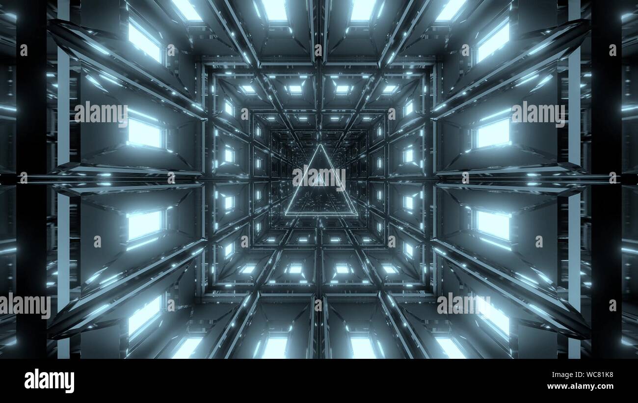 silver tunnel with nice reflection and silver wireframe background 3d ...