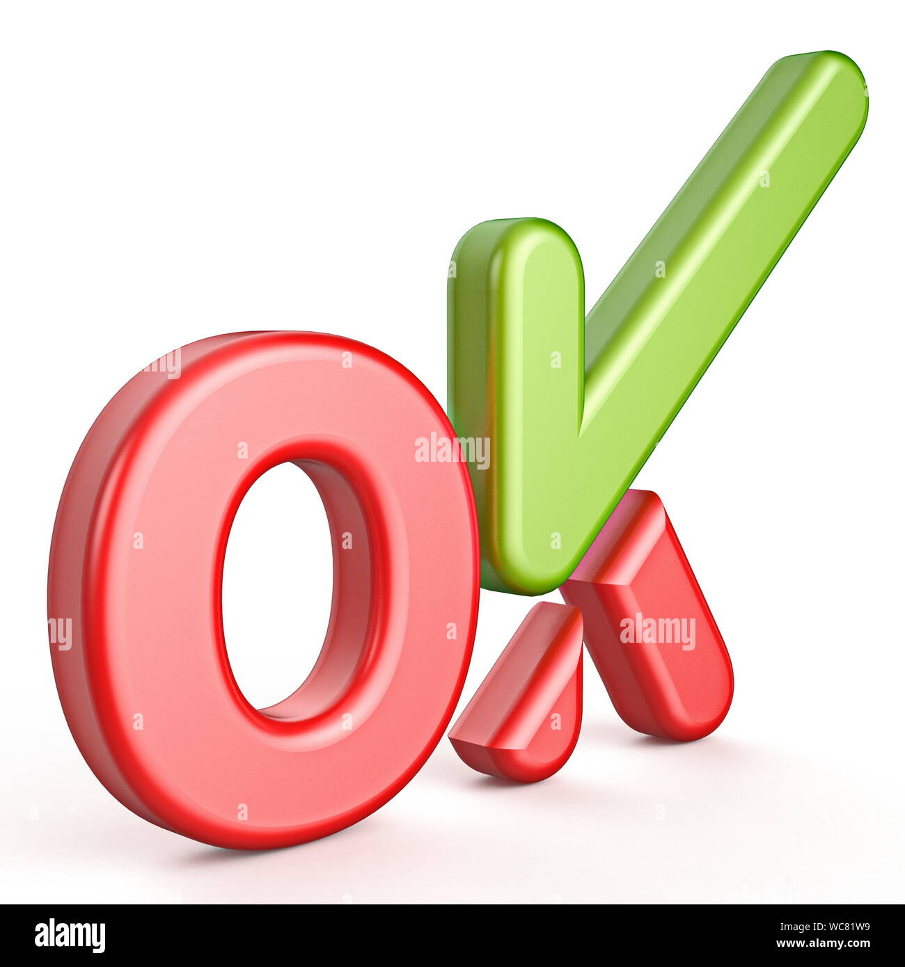 Word OK with green check mark Side view 3D render illustration isolated ...