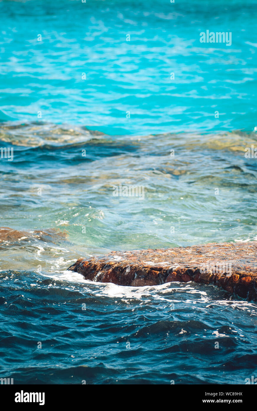 Beautiful clear turquoise sea ocean water surface with ripples and ...