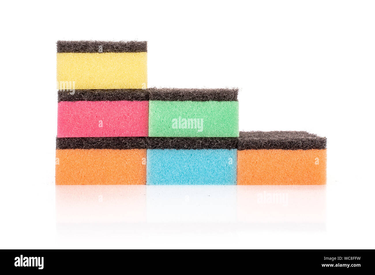 Group of six whole colourful cleaning kitchen sponge isolated on white ...