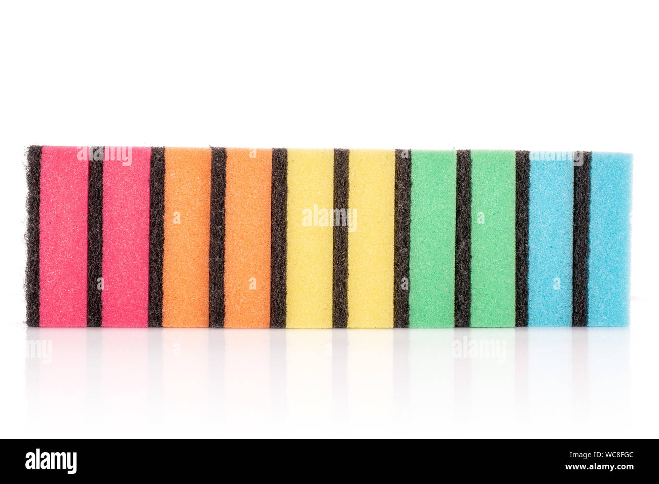Group of ten whole cleaning kitchen sponge rainbow colours isolated on ...