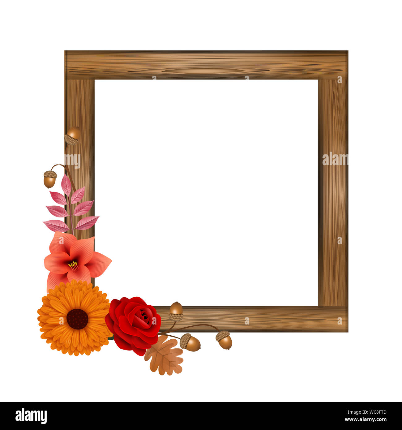 autumn square wooden frame with flowers and leaves Stock Photo - Alamy