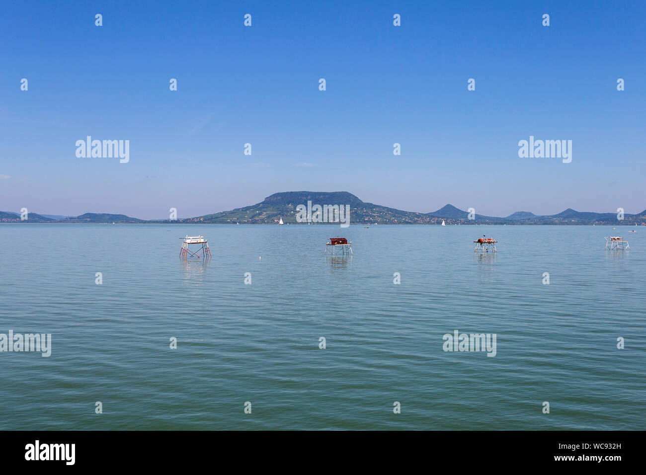 Lake Balaton view from Fonyod with the Badacsony mountain in the ...