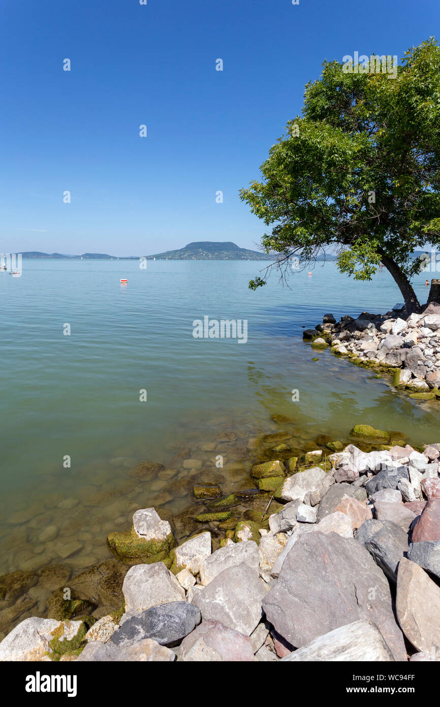 Lake Balaton view from Fonyod with the Badacsony mountain in the ...