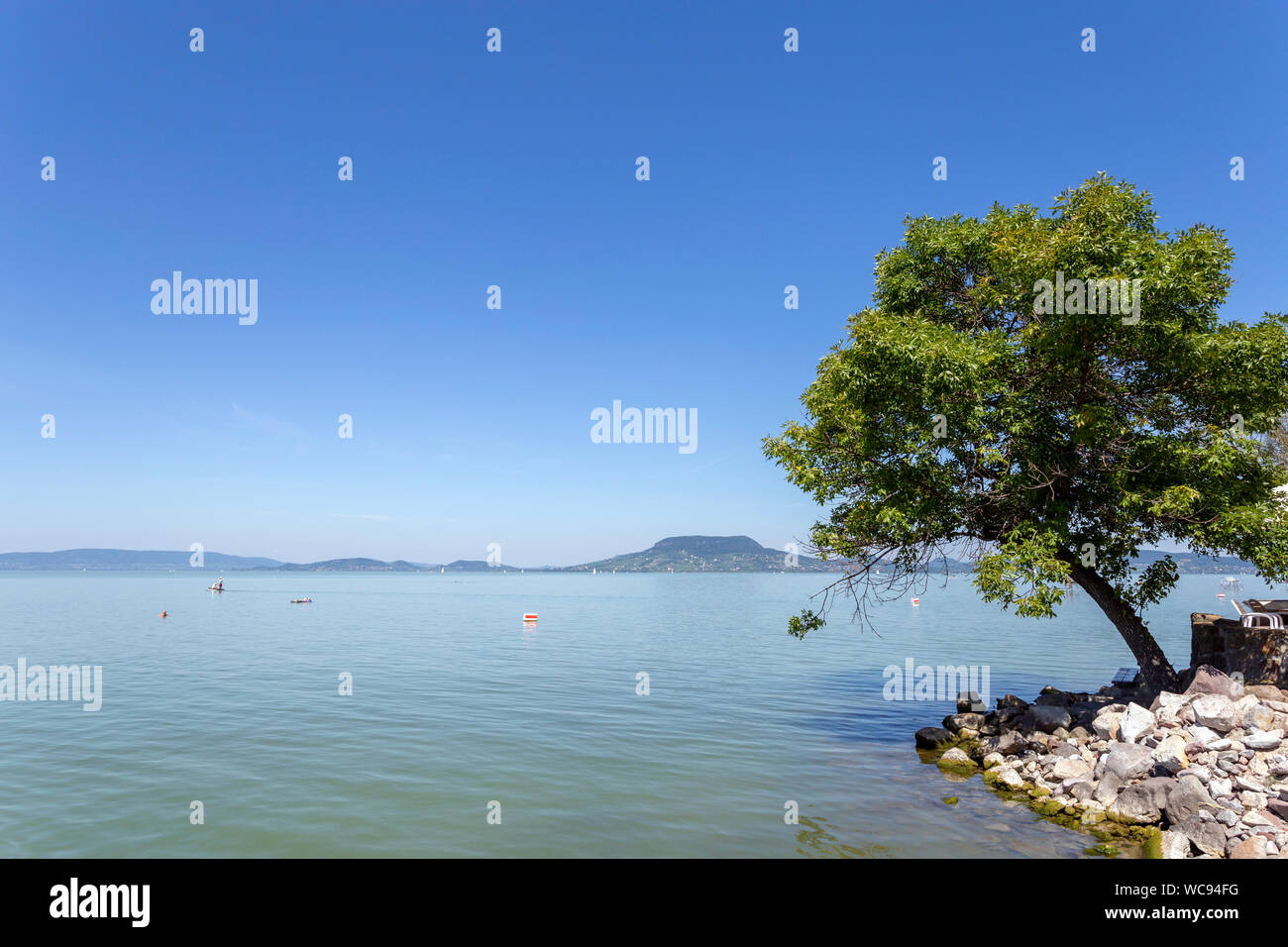 Lake Balaton view from Fonyod with the Badacsony mountain in the ...