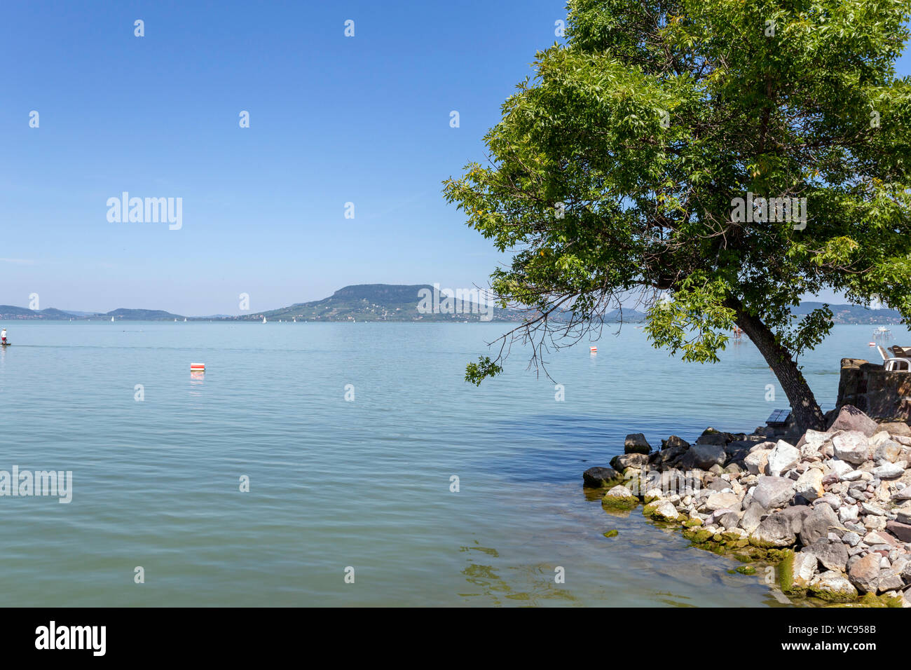 Lake Balaton view from Fonyod with the Badacsony mountain in the ...