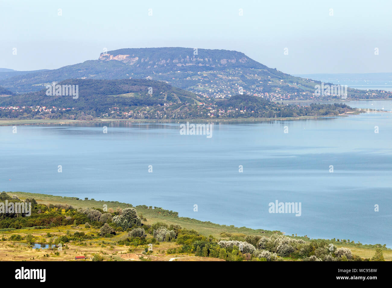 Lake Balaton with the Badacsony mountain in the background Stock Photo ...