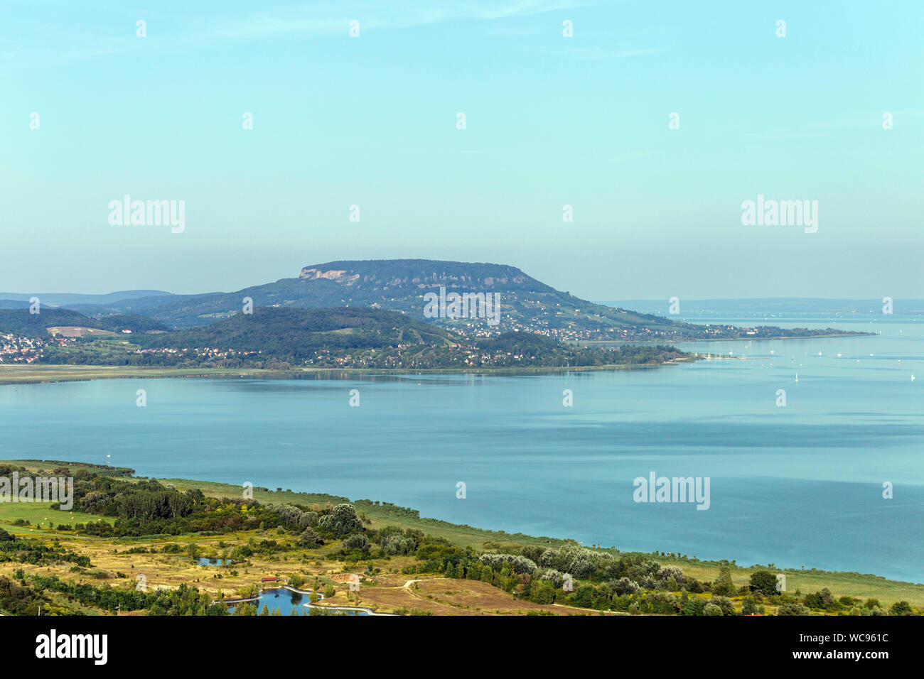 Lake Balaton with the Badacsony mountain in the background Stock Photo ...