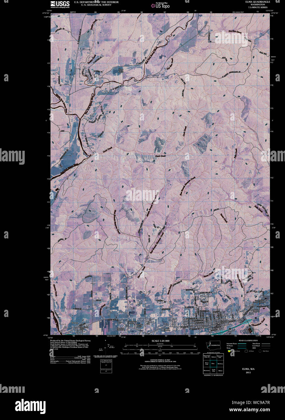 USGS Topo Map Washington State WA Elma 20110503 TM Inverted Restoration ...