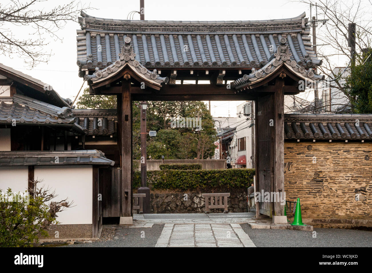 Traditional wooden gate and fired clay tiles in Kyoto, Japan Stock ...