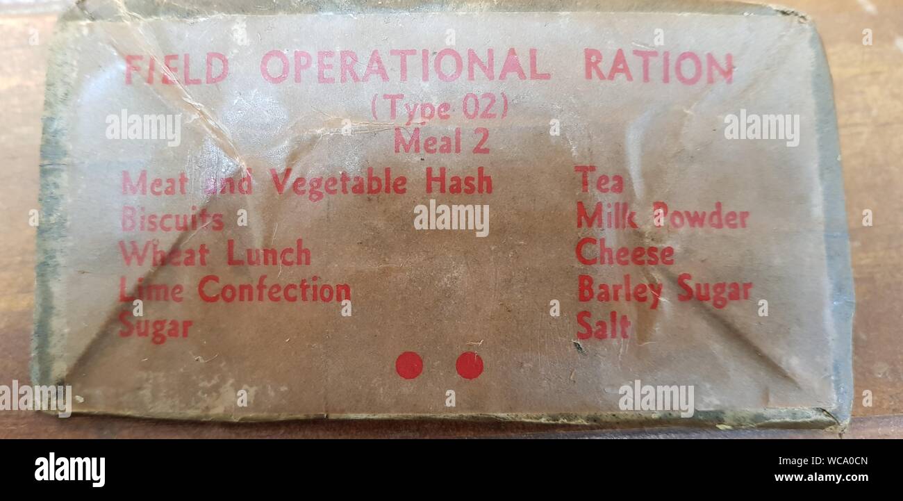 WWII Australian Type O2 Operation Ration inner meal carton. Each ration ...