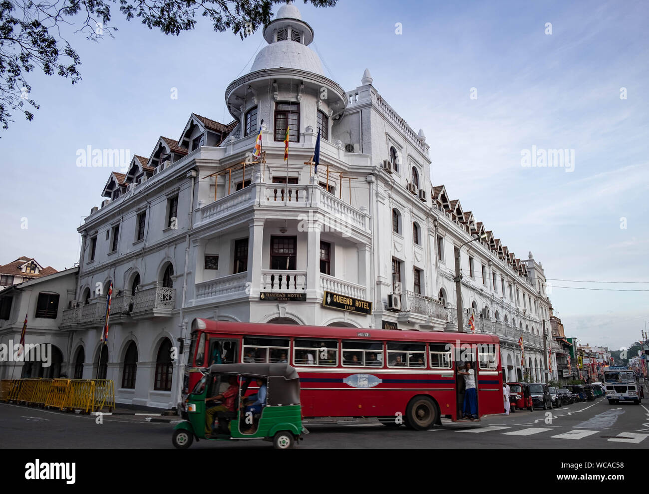 KANDY, SRI LANKA-AUGUST 07- 2019: Front view of Queens hotel in Kandy ...